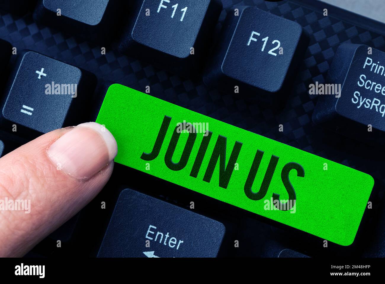 Hand writing sign Join Us. Word for Register in community Team or blog ...