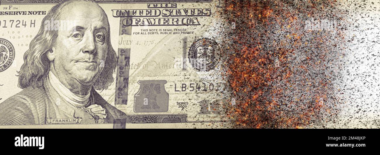 Burning one hundred dollar bill. US financial crisis, lockdown and ...