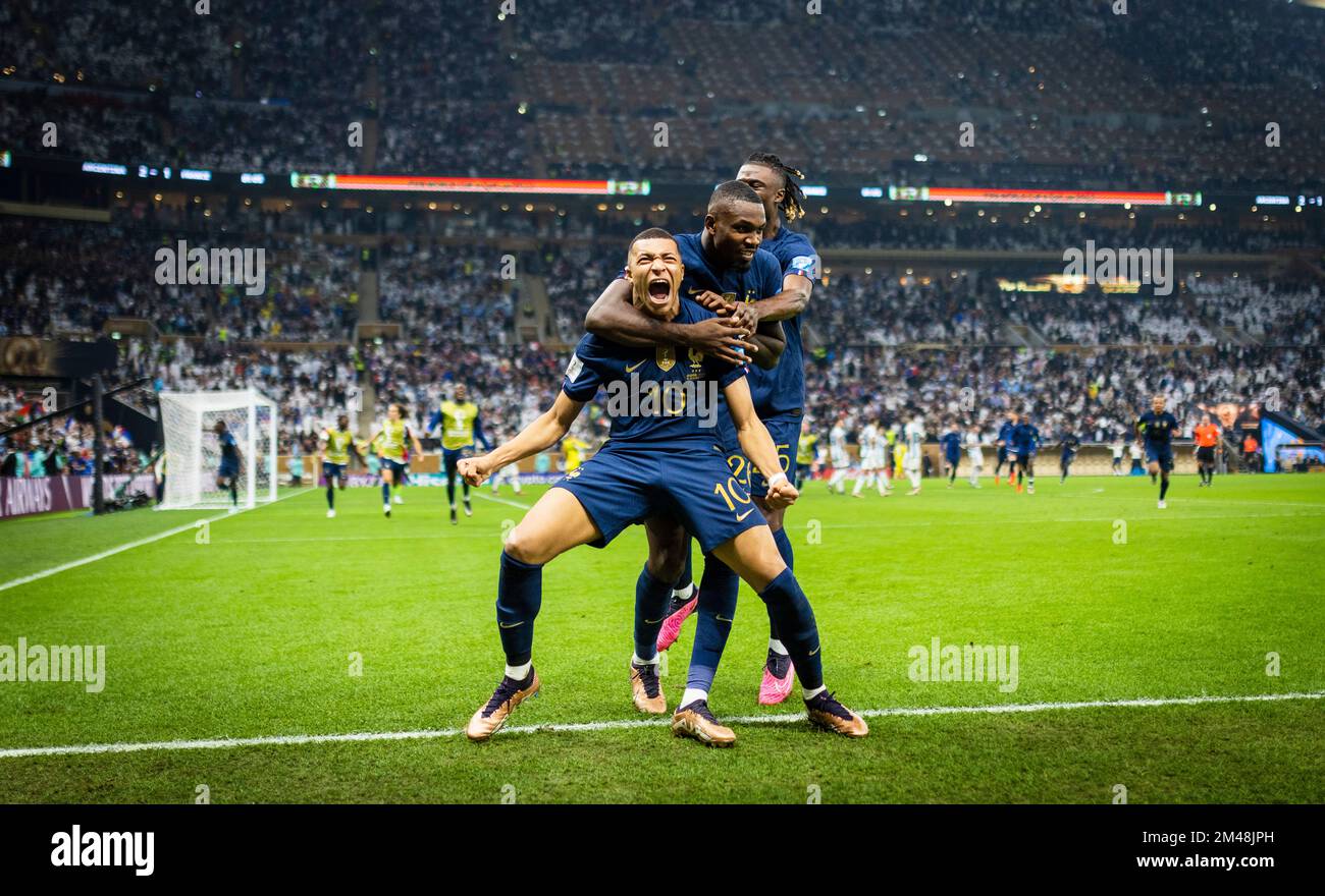 Doha, Qatar. 18th Dec, 2022. Kylian Mbappe (FRA), Marcus Thuram (FRA), Eduardo Camavinga (FRA ...