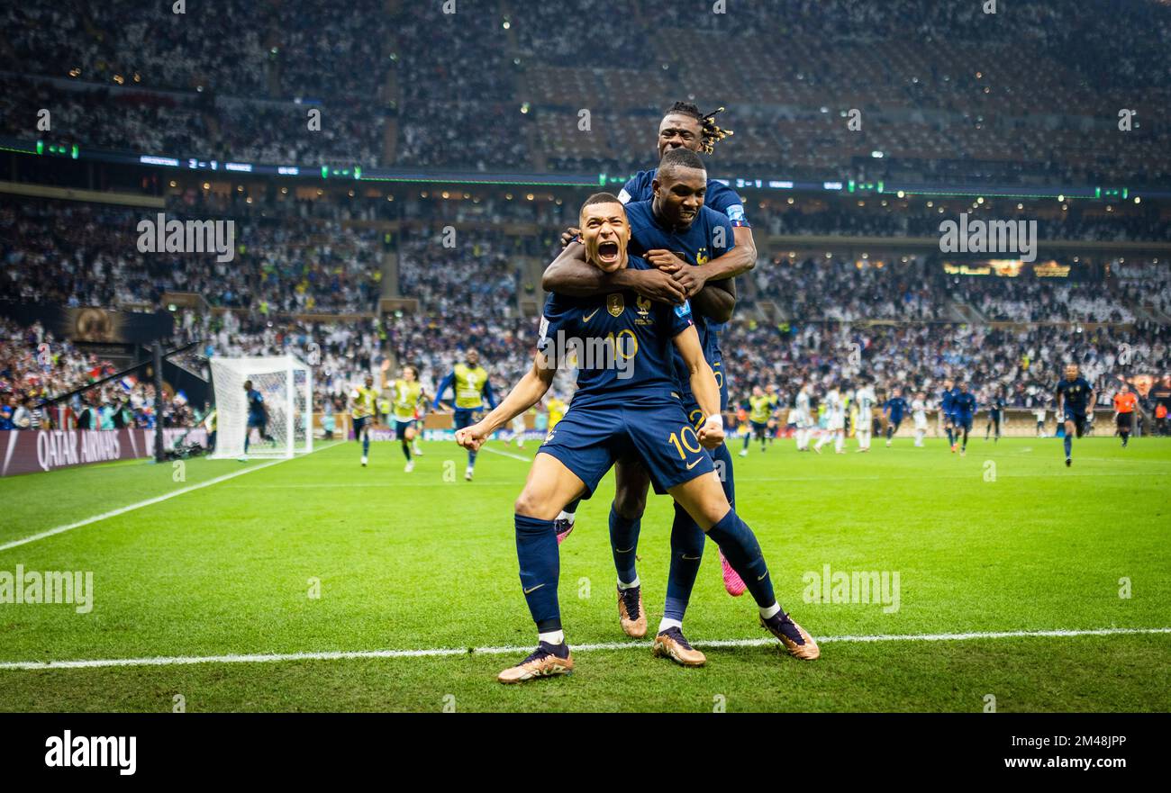 Doha, Qatar. 18th Dec, 2022. Kylian Mbappe (FRA), Marcus Thuram (FRA), Eduardo Camavinga (FRA ...