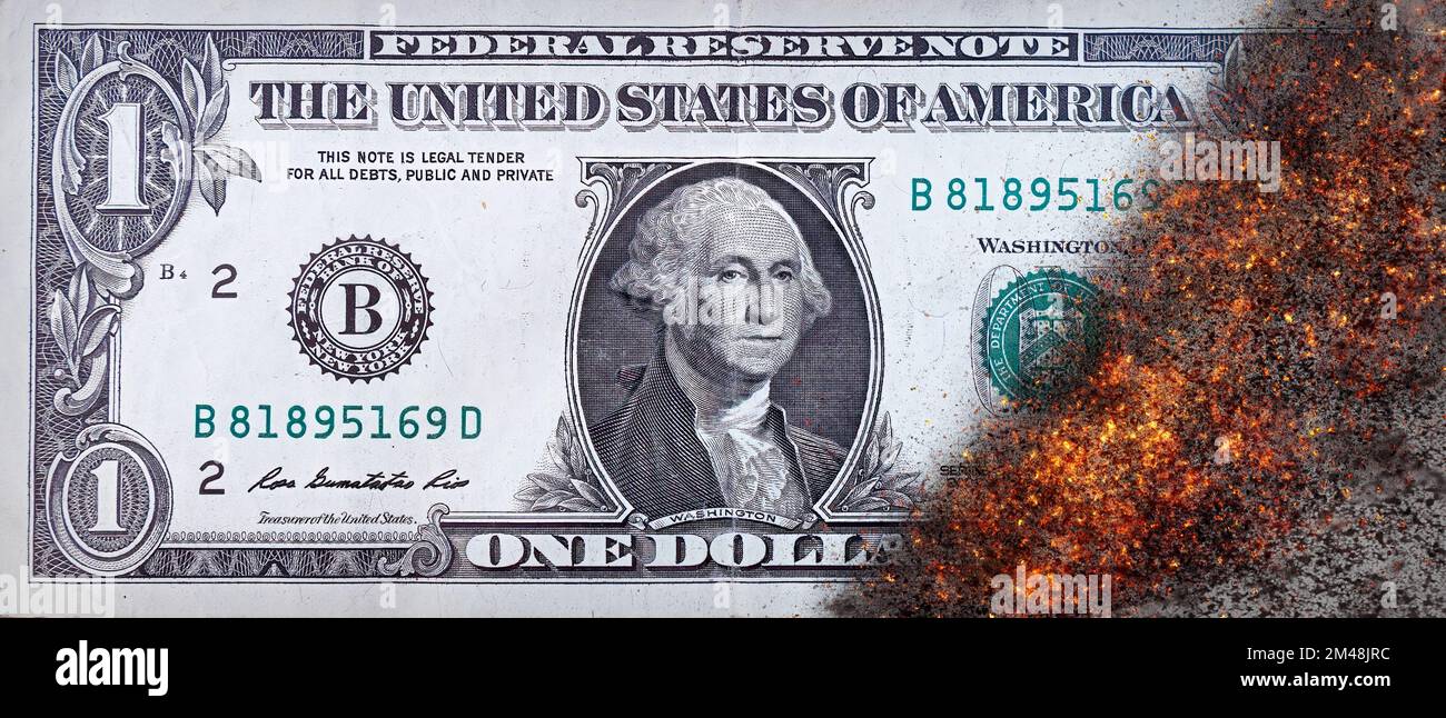 Burning one hundred dollar bill. Washington US financial crisis ...