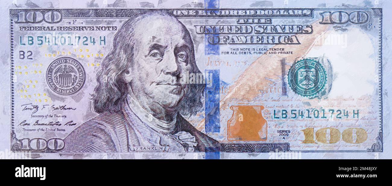Painting of Portrait of Benjamin Franklin from one hundred dollars bill ...