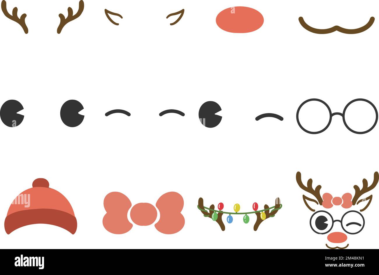 A set of cute Christmas reindeer faces for the holiday craft projects ...