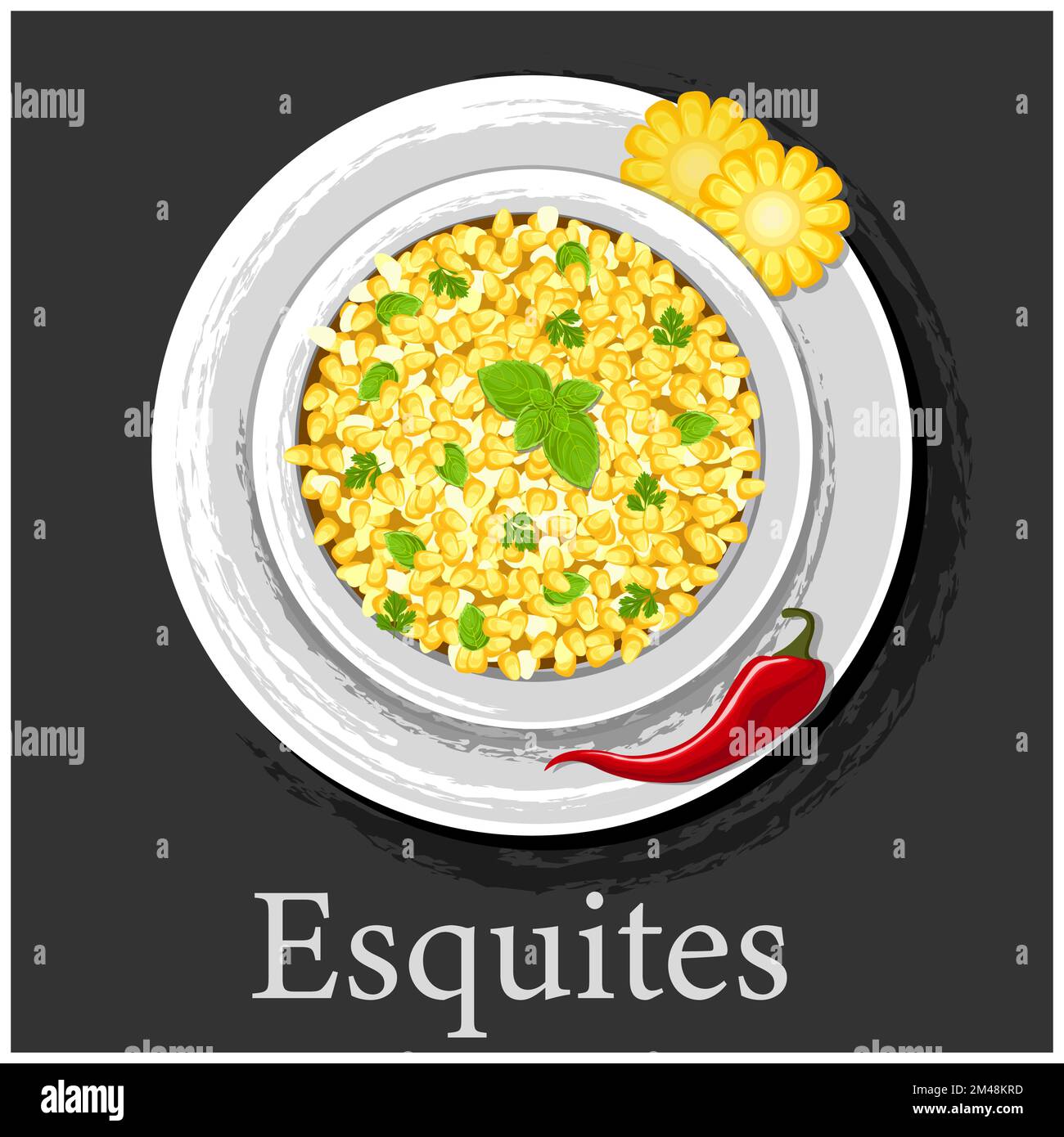 Esquites. Homemade Mexican street corn snacks on a plate Stock Vector ...