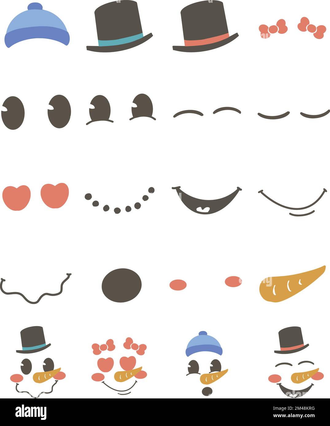 A set of cute Christmas snowman faces for the holiday craft projects ...