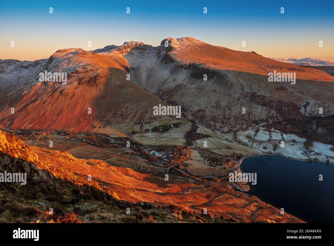 Wasdale Head, Scafell and Scafell Pike in winter, Lake District ...