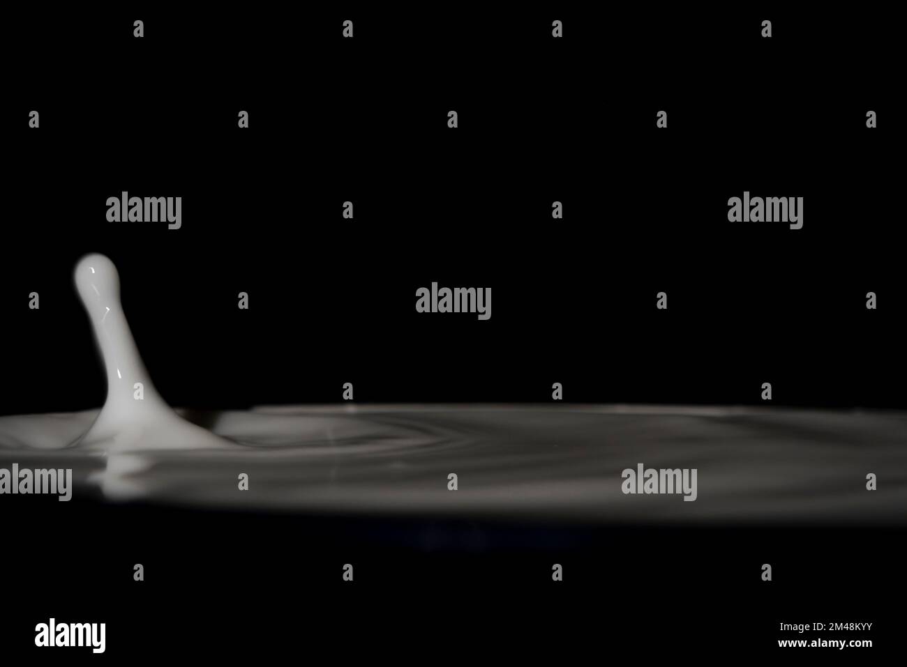 Drop of milk with big waves on surface with dark black background Stock ...