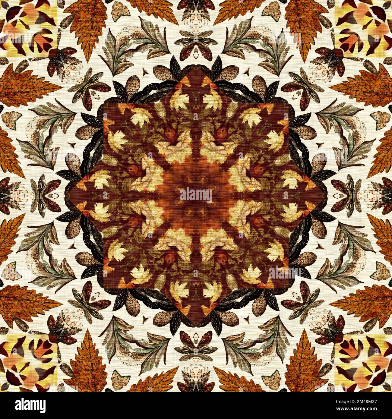 Autumn leaf quilt style vintage seamless pattern. Homely cottage core ...