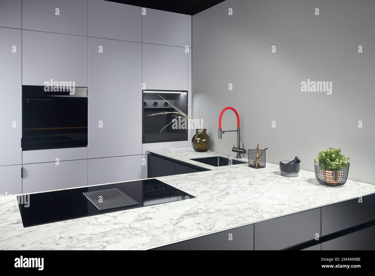 Upscale modern flat design loft kitchen with Induction cooker black ...