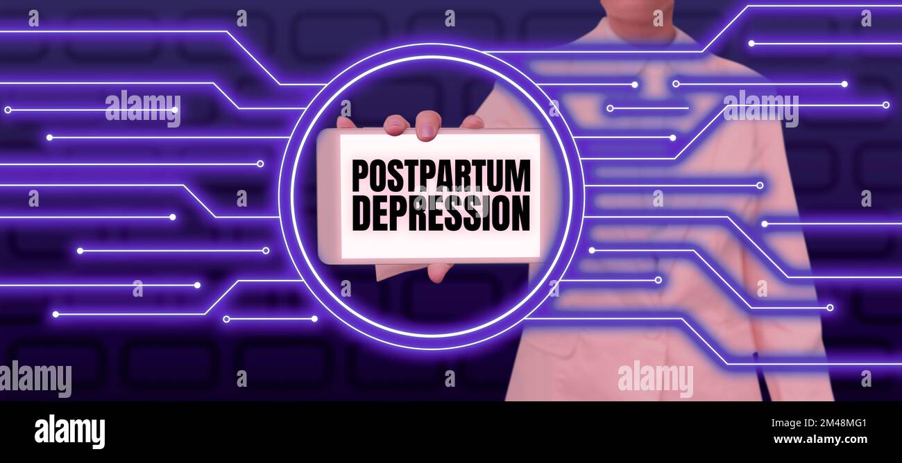 Hand writing sign Postpartum Depression. Internet Concept a mood ...