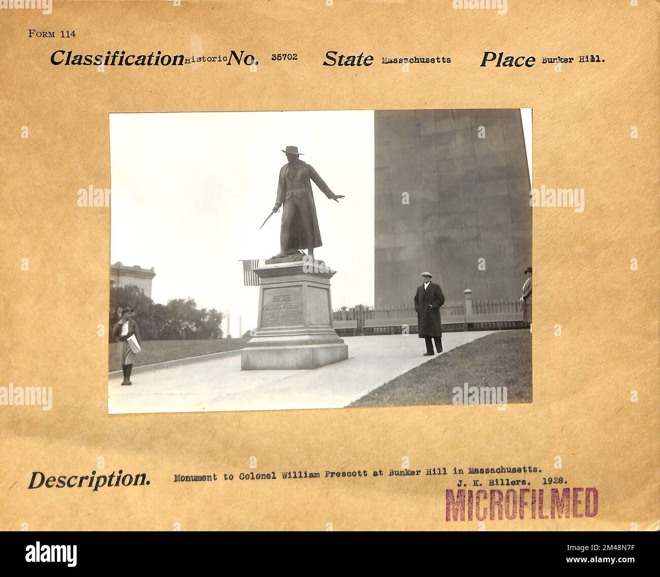 Monument to Colonel William Prescott at Bunker Hill in Massachusetts ...