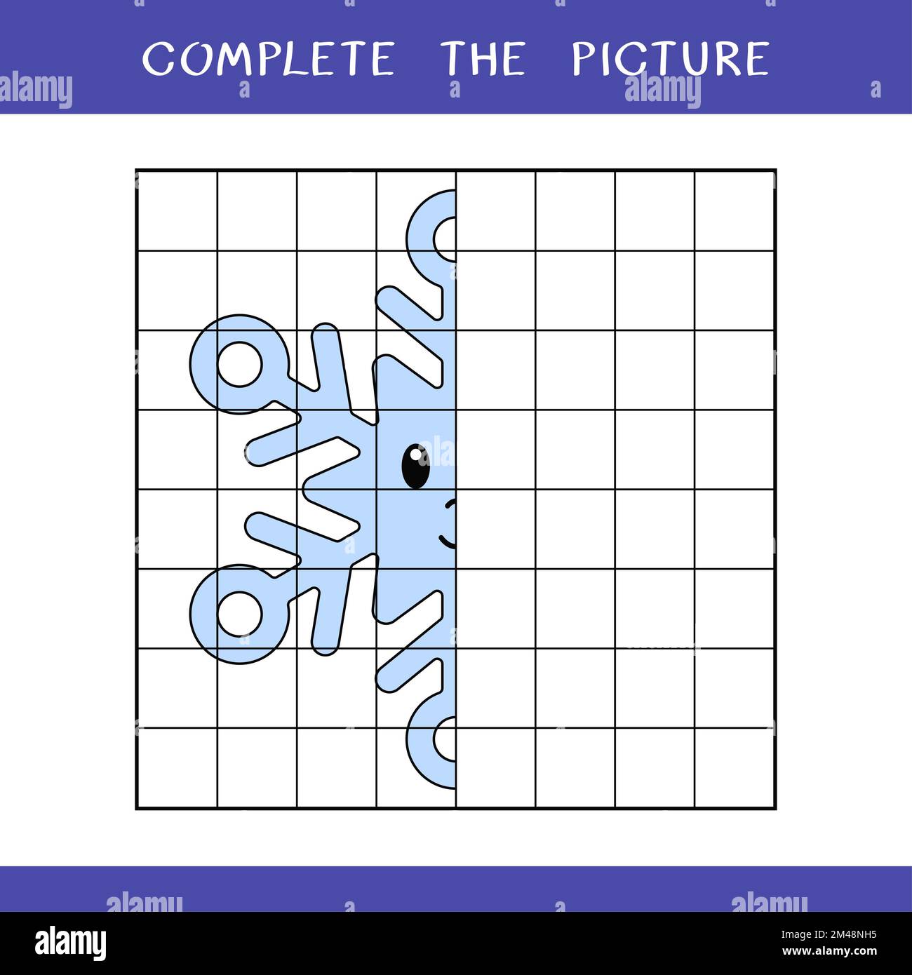 Complete the picture. Simple educational game for kids. Cute snowflake ...