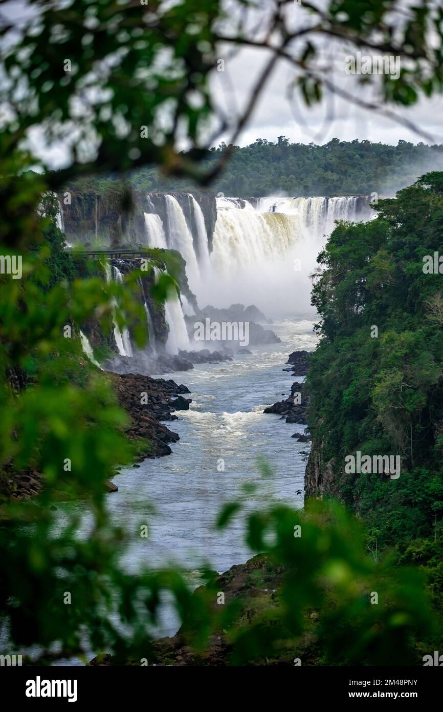 Iguazu Falls on the border of Brazil and Argentina in South America ...