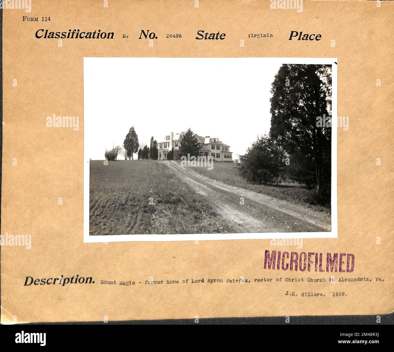 Mount Eagle - Former Home of Lord Byron Fairfax. Original caption ...