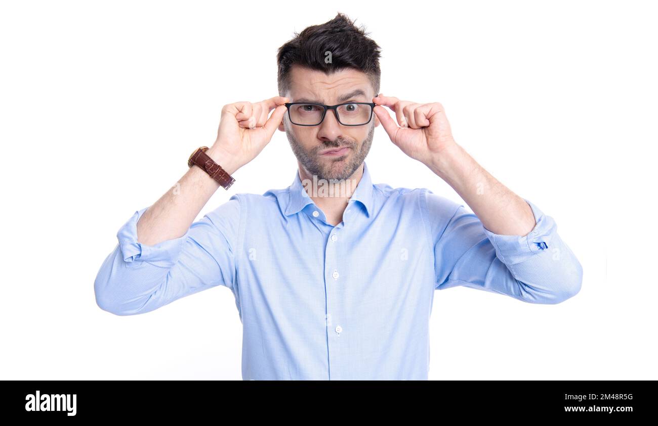 puzzled man eyewear wear glasses. photo of puzzled man in eyewear ...
