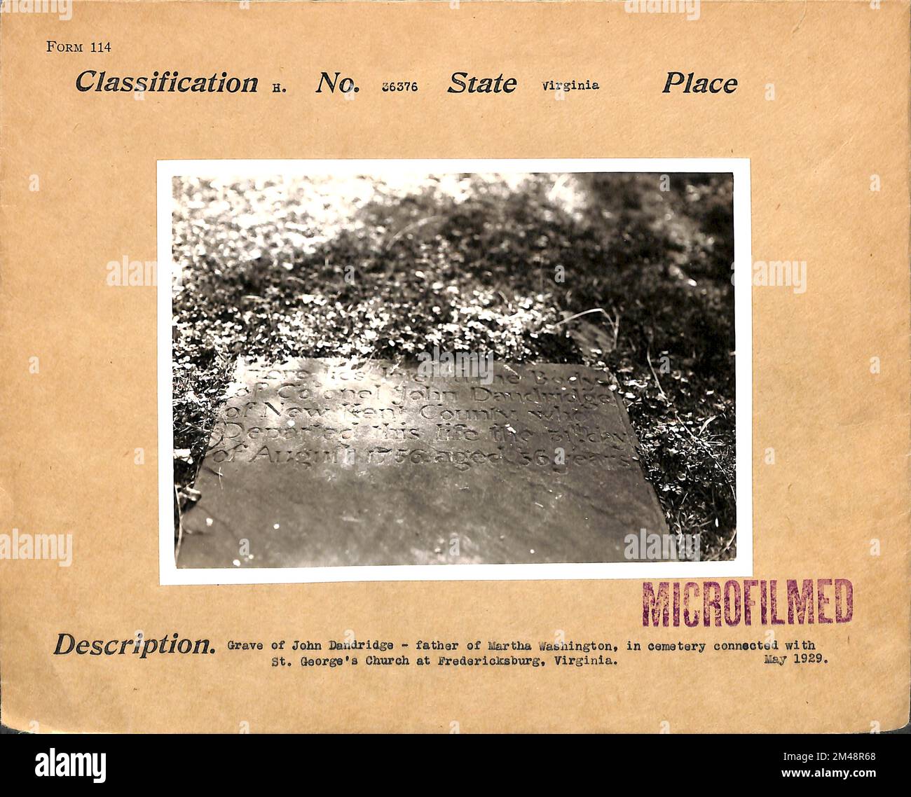 Grave of John Dandridge, Father of Martha Washington. Original caption ...