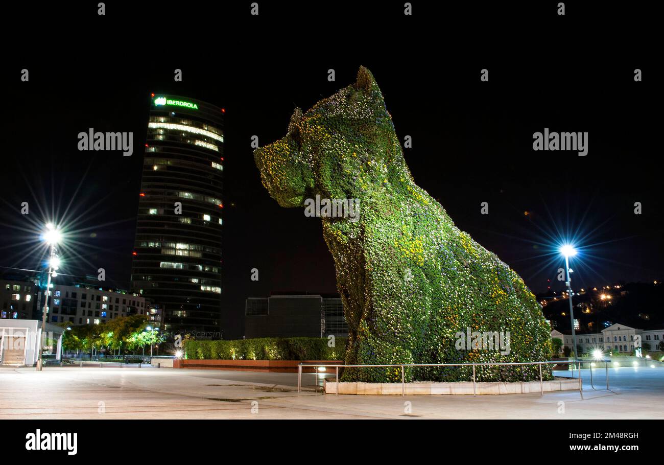 Puppy, the flower statue of a dog guarding the Bilbao Guggenheim Museum ...