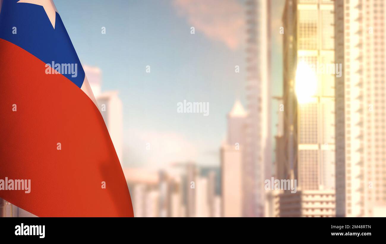 flag of Chile on city skyscrapers buildings vanilla sunrise bg for ...