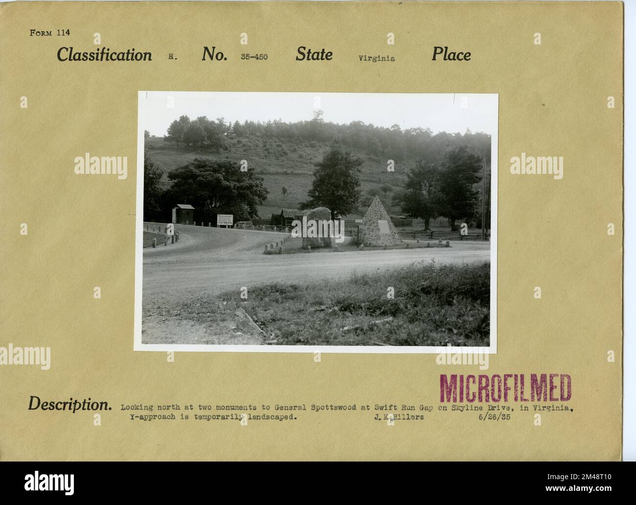 Looking North at Two Monuments to General Spottswood at Swift Run Gap ...
