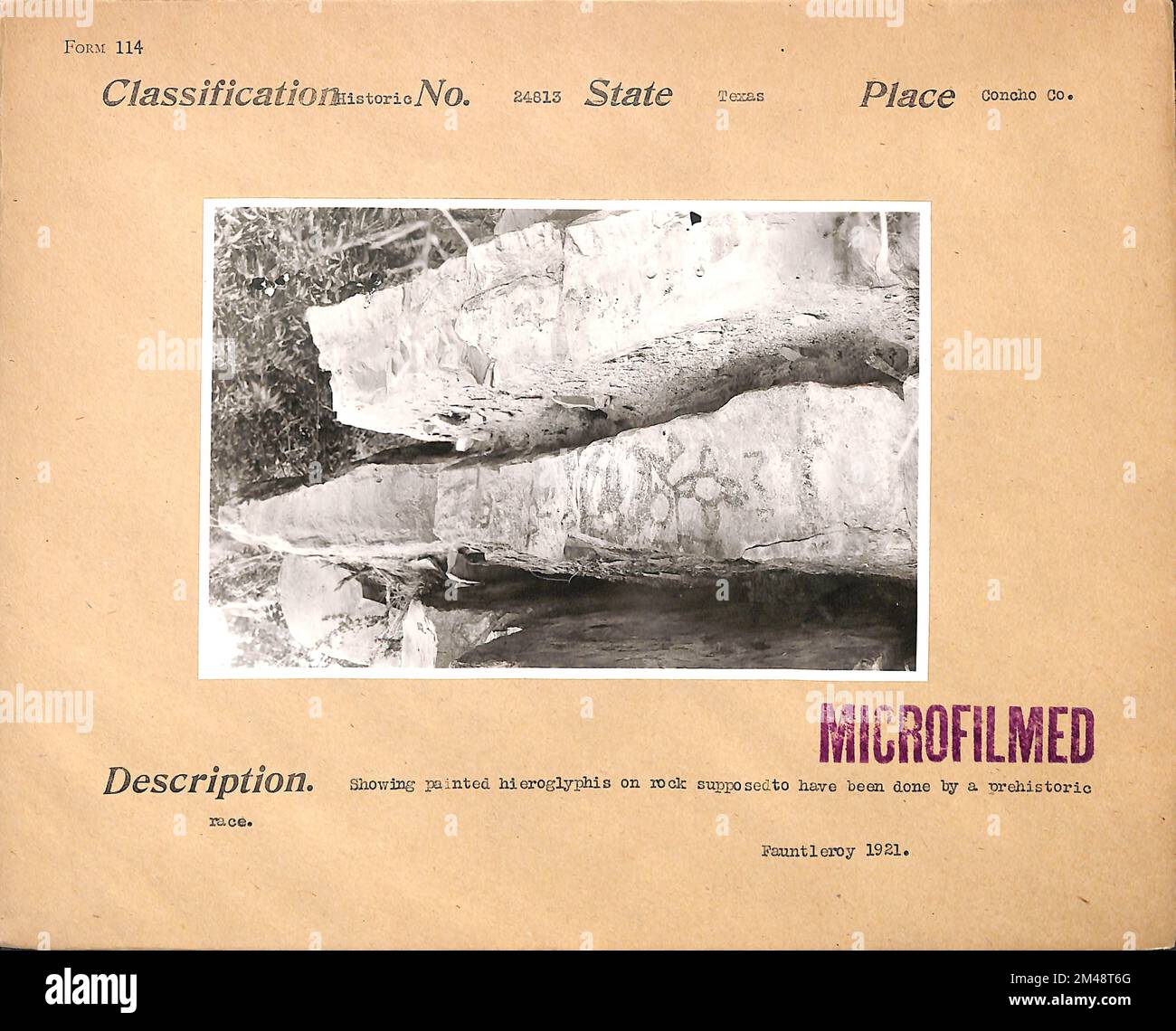 Old Painted Hieroglyphics on Rock. Original caption: Showing painted ...