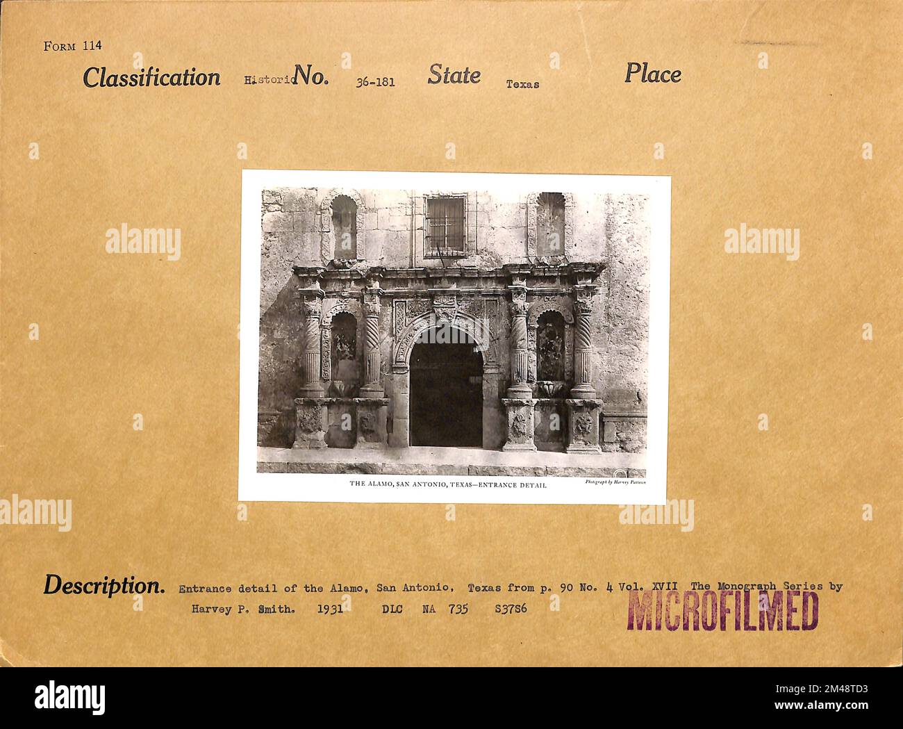 Entrance Detail of the Alamo, San Antonio, Texas. Original caption ...