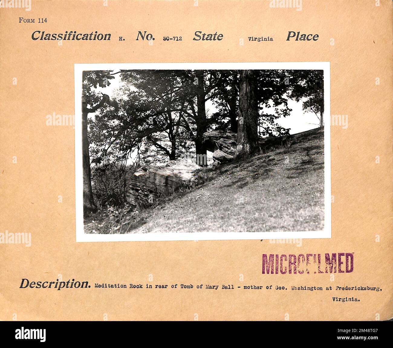 Meditation Rock in Rear of Tomb of Mary Ball, Mother of George ...