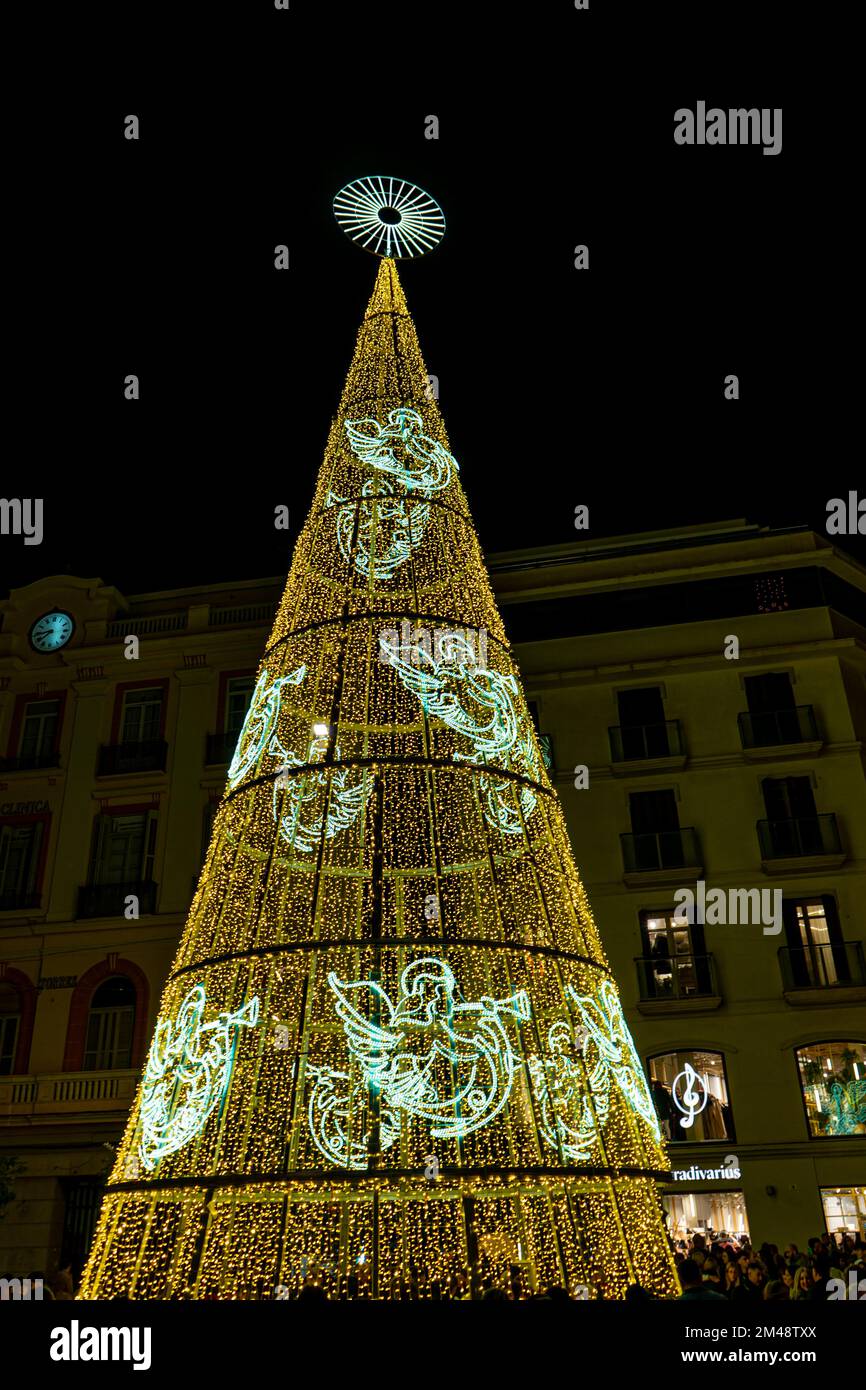 MALAGA, SPAIN - December 3, 2022: Christmas Tree on Constitution square ...