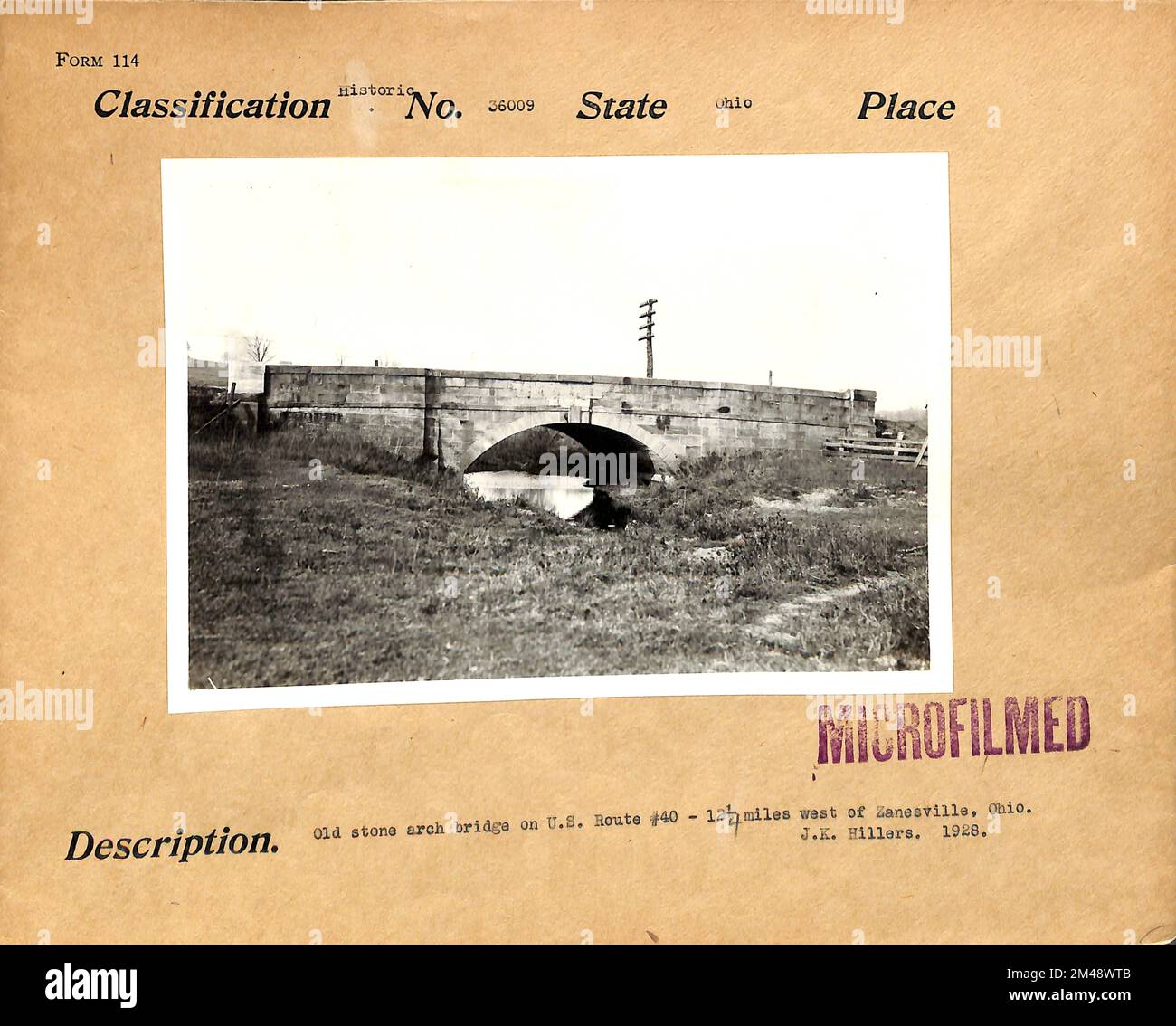 Old Stone Arch Bridge on U.S. Route 40, West of Zanesville, Ohio. Original caption: Old stone ...