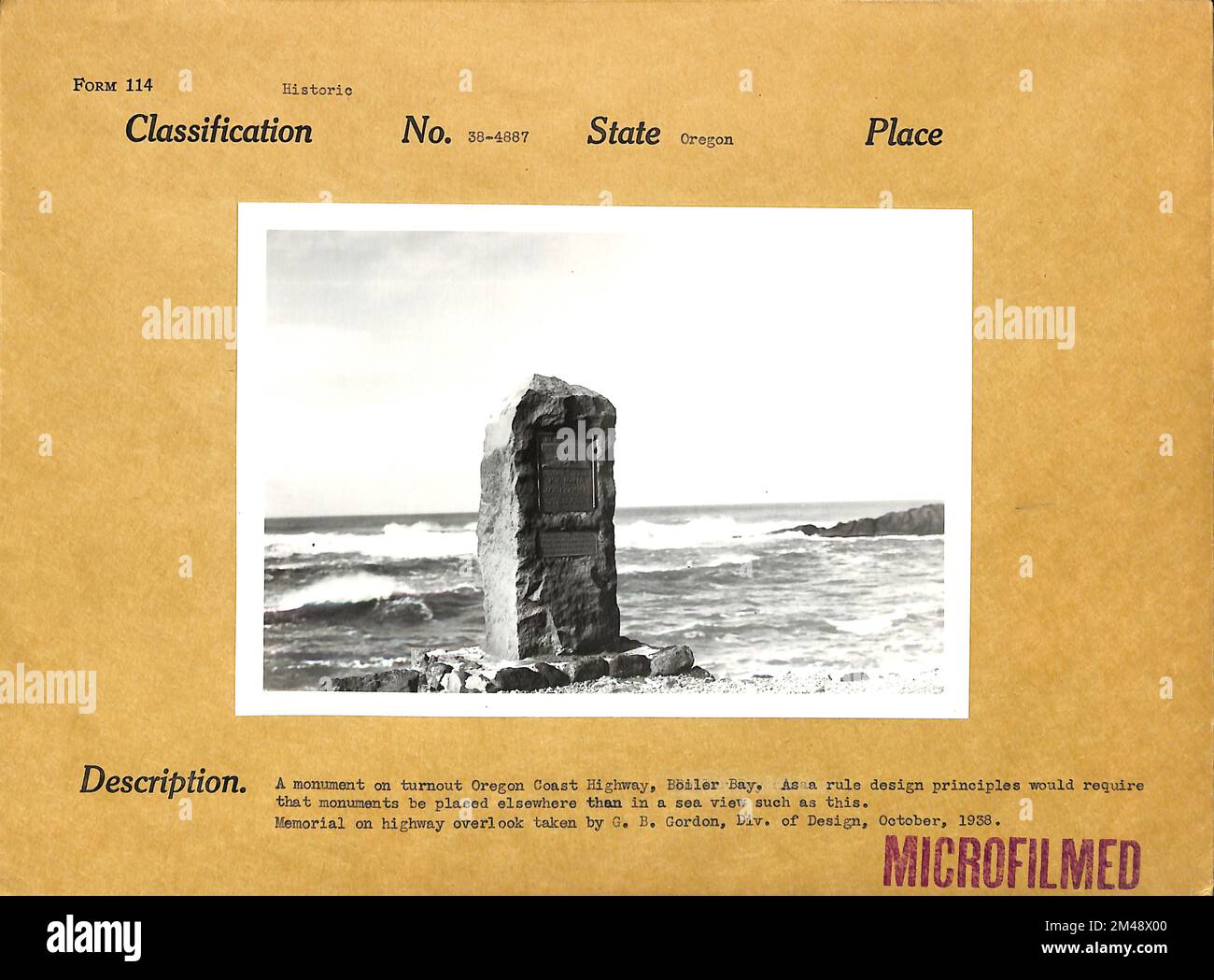 A Monument on Turnout Oregon Coast Highway, Boiler Bay. Original ...