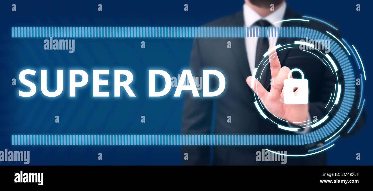 Conceptual caption Super Dad. Business overview Children idol and super ...