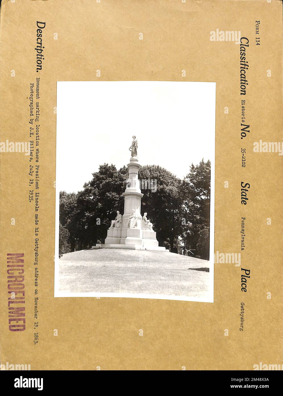 Monument Marking Location Where President Lincoln Made His Gettysburg ...