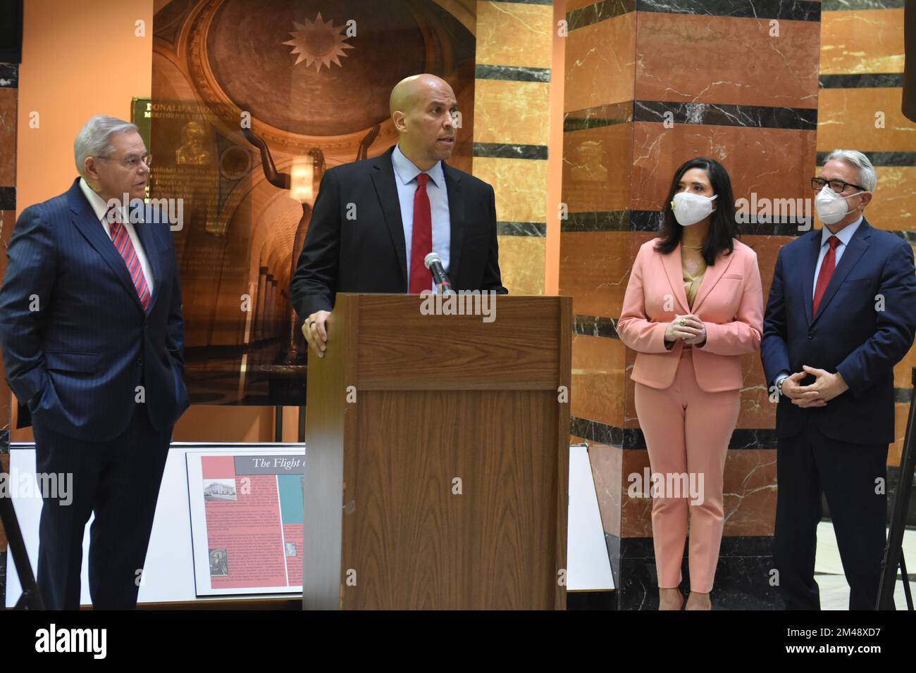 United States Senator Cory Booker delivers remarks alongside United ...