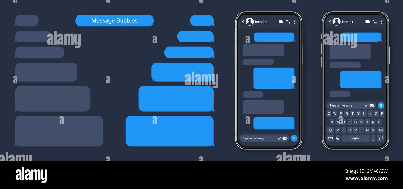 Realistic smartphone with messaging app. Blank SMS text frame ...