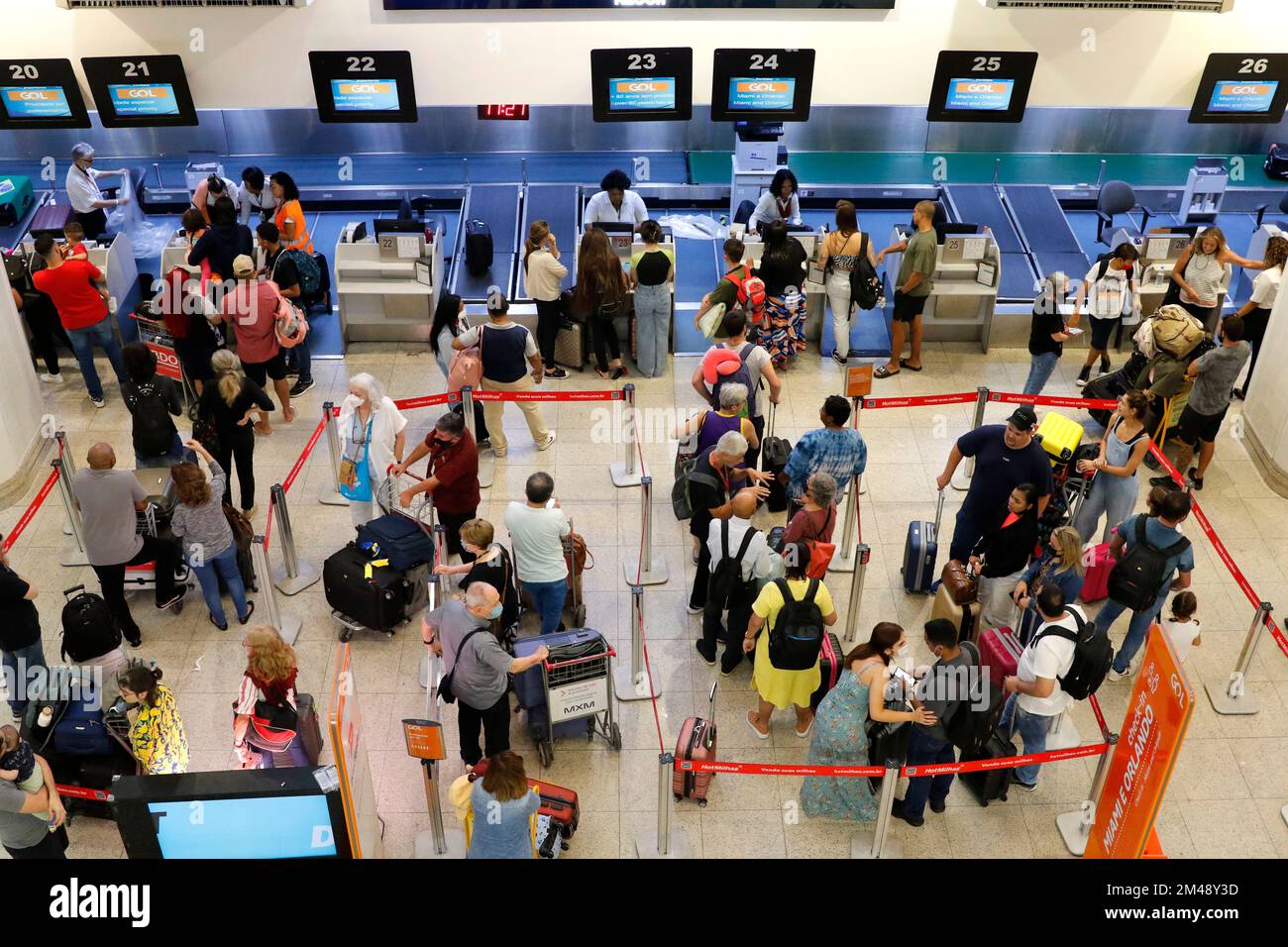 Santos Dumont Airport Rio de Janeiro. Gol Airlines passengers queue at ...