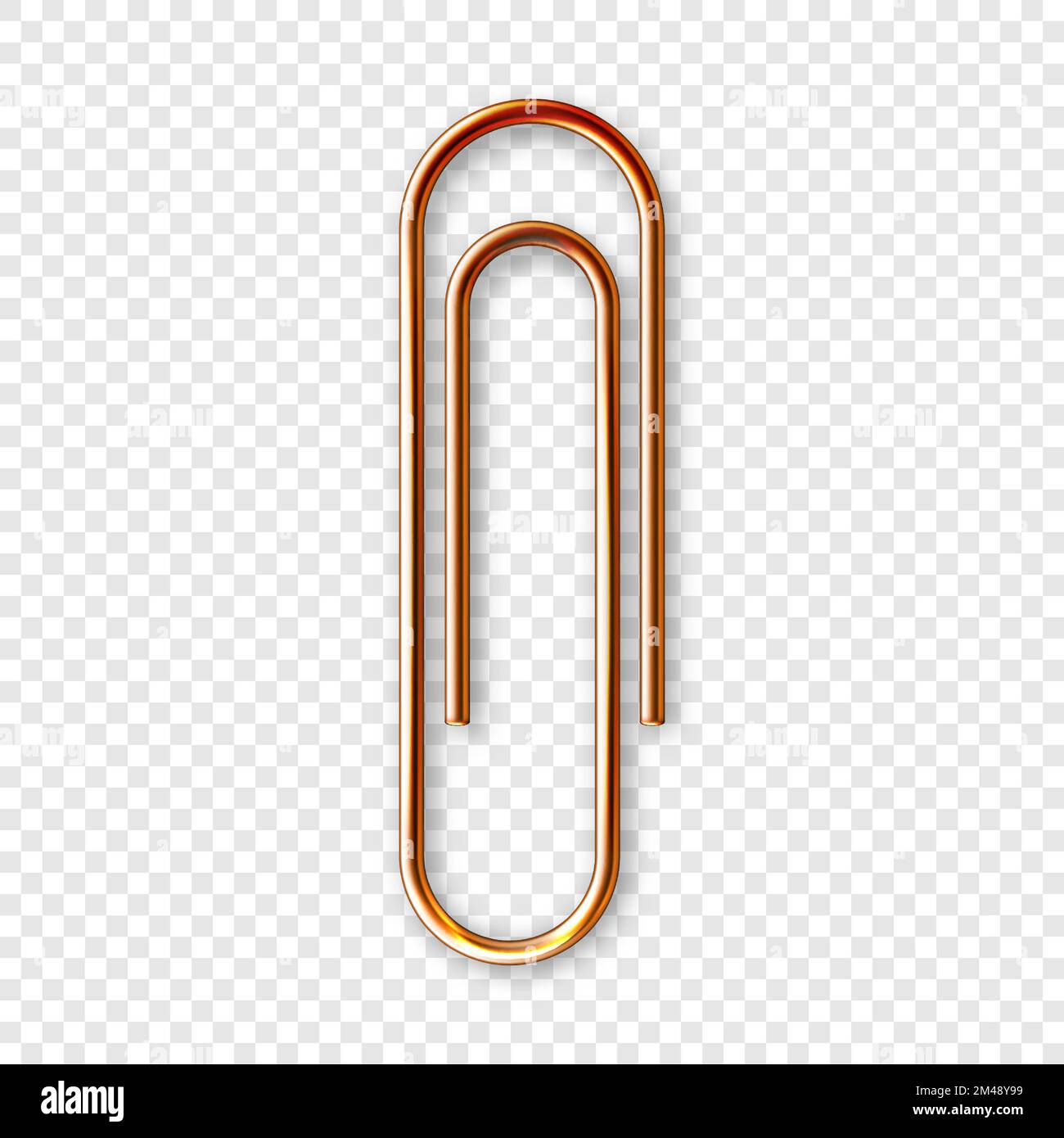 Realistic copper paperclip attached to paper isolated on white ...