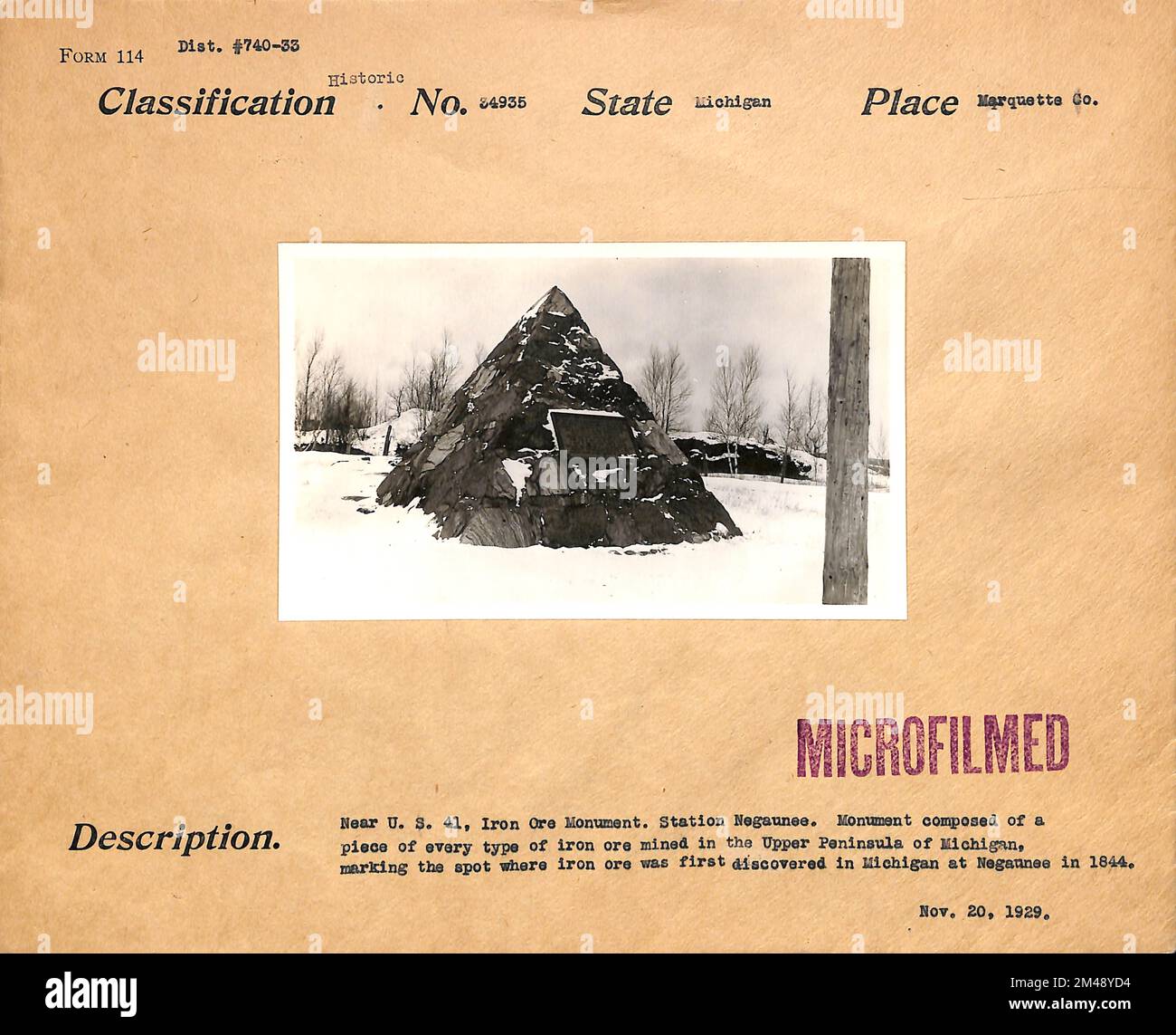 Iron Ore Monument. Original caption: Near U.S. 41, Iron Ore Monument ...
