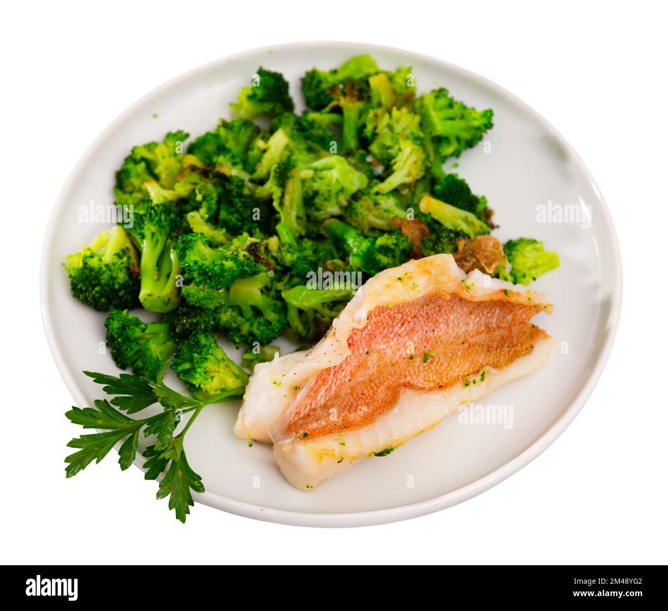 Appetising roasted rockfish fillet with seared broccoli Stock Photo - Alamy