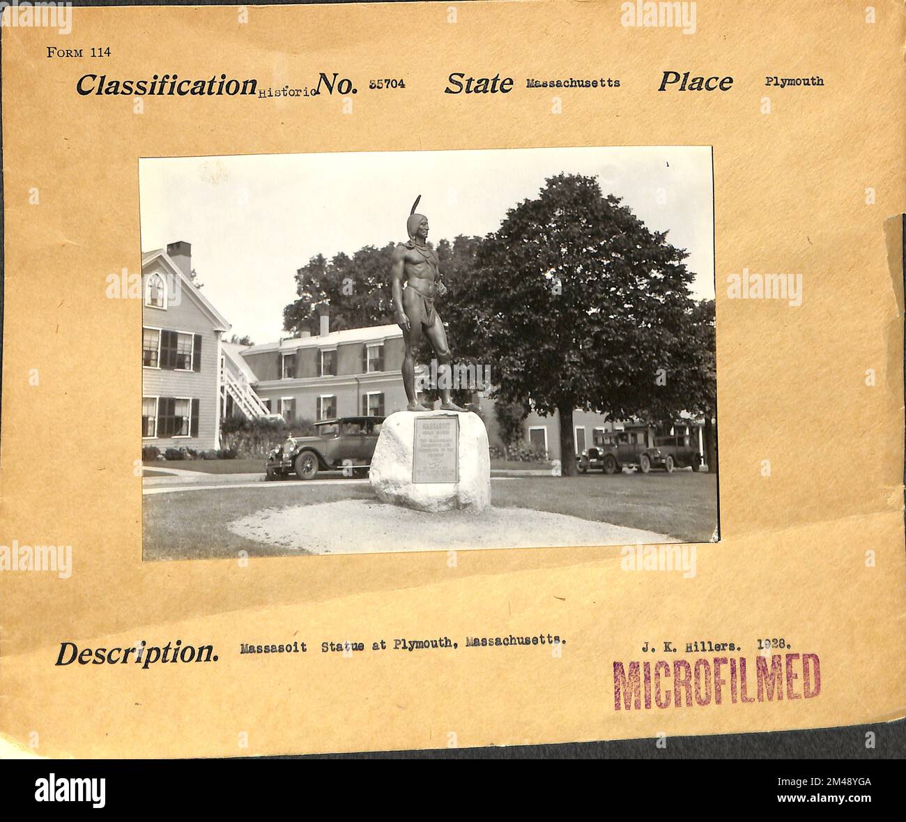 Massasoit Statue at Plymouth, Massachusetts. Original caption ...