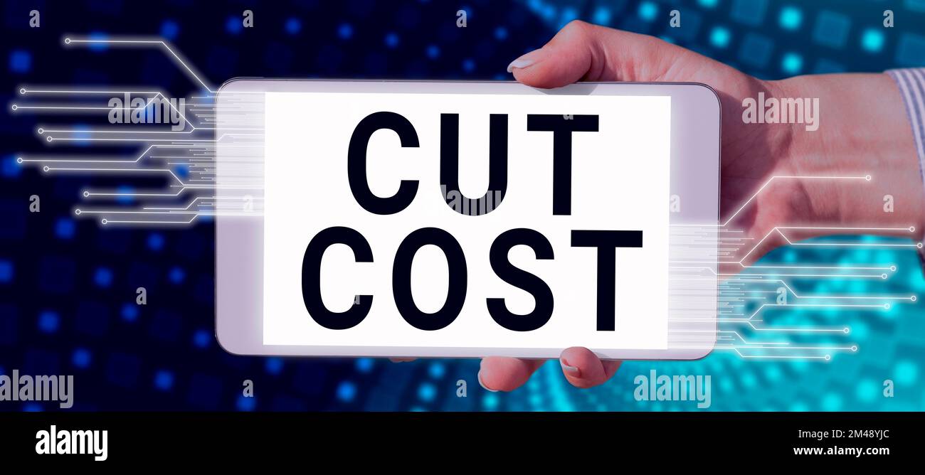 Hand writing sign Cut Cost. Business showcase Measures implemented to ...
