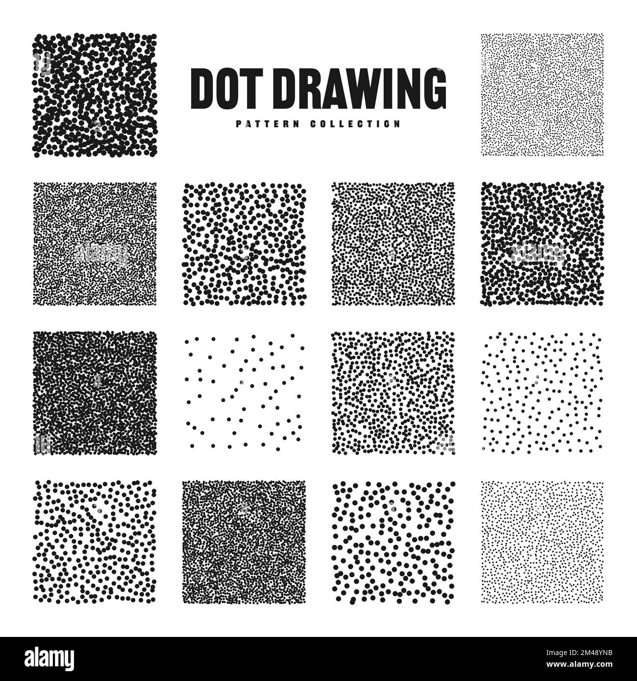 Square shaped dotted objects, stipple elements. Stippling, dotwork ...