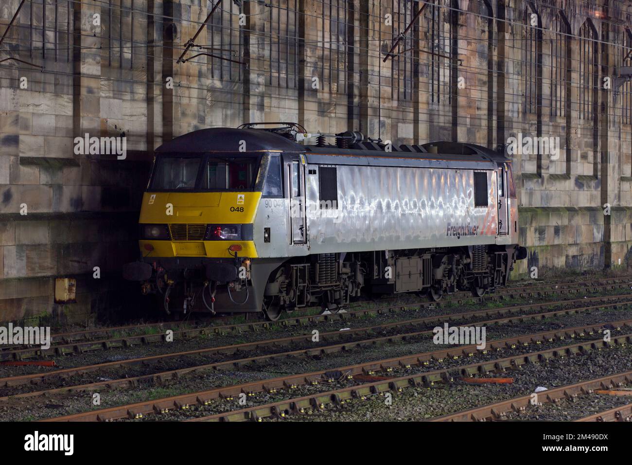 Freightliner class 90 electric locomotive stabled by the wall at ...