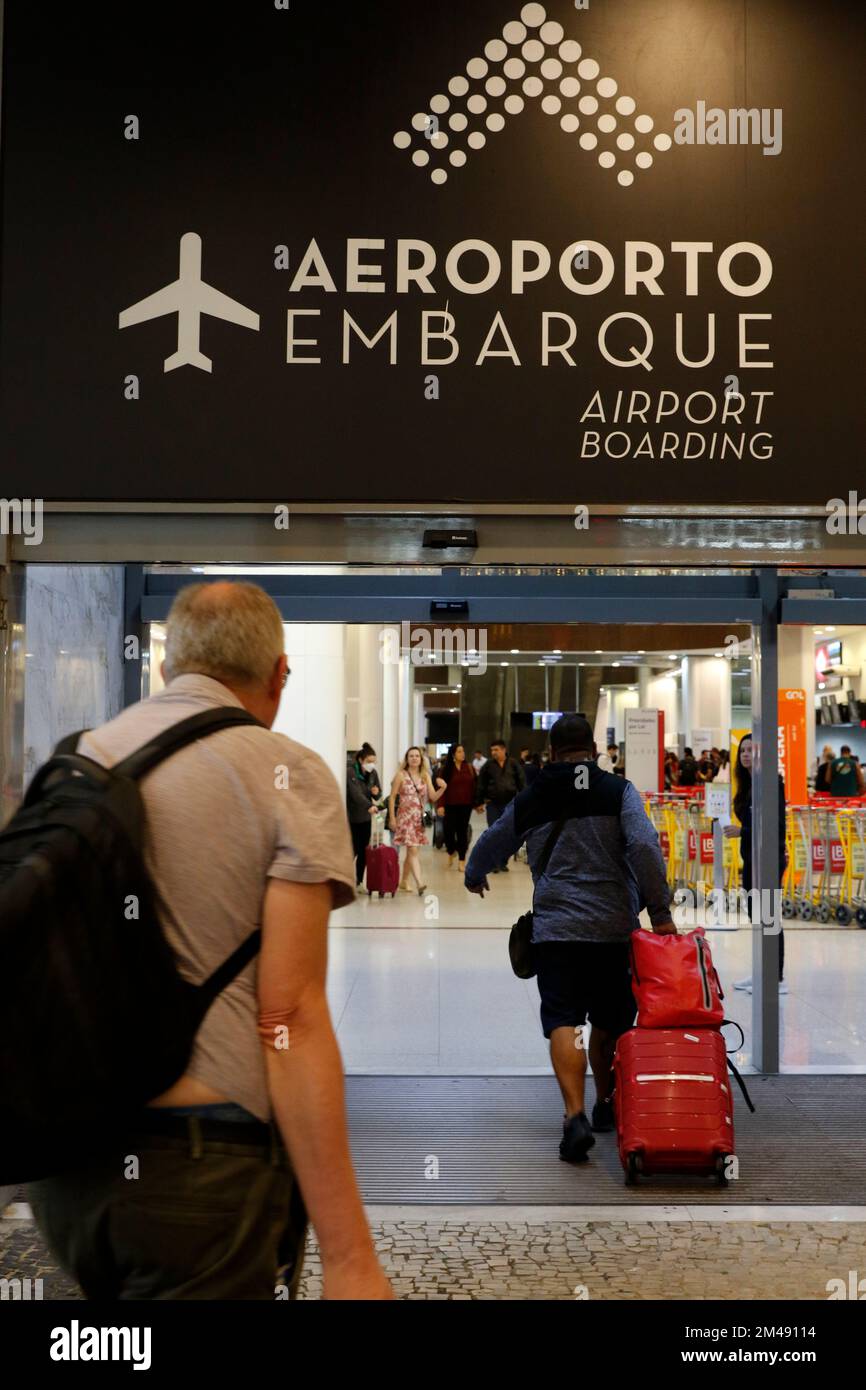 Santos Dumont Airport Rio de Janeiro. Airline passengers queue at ...
