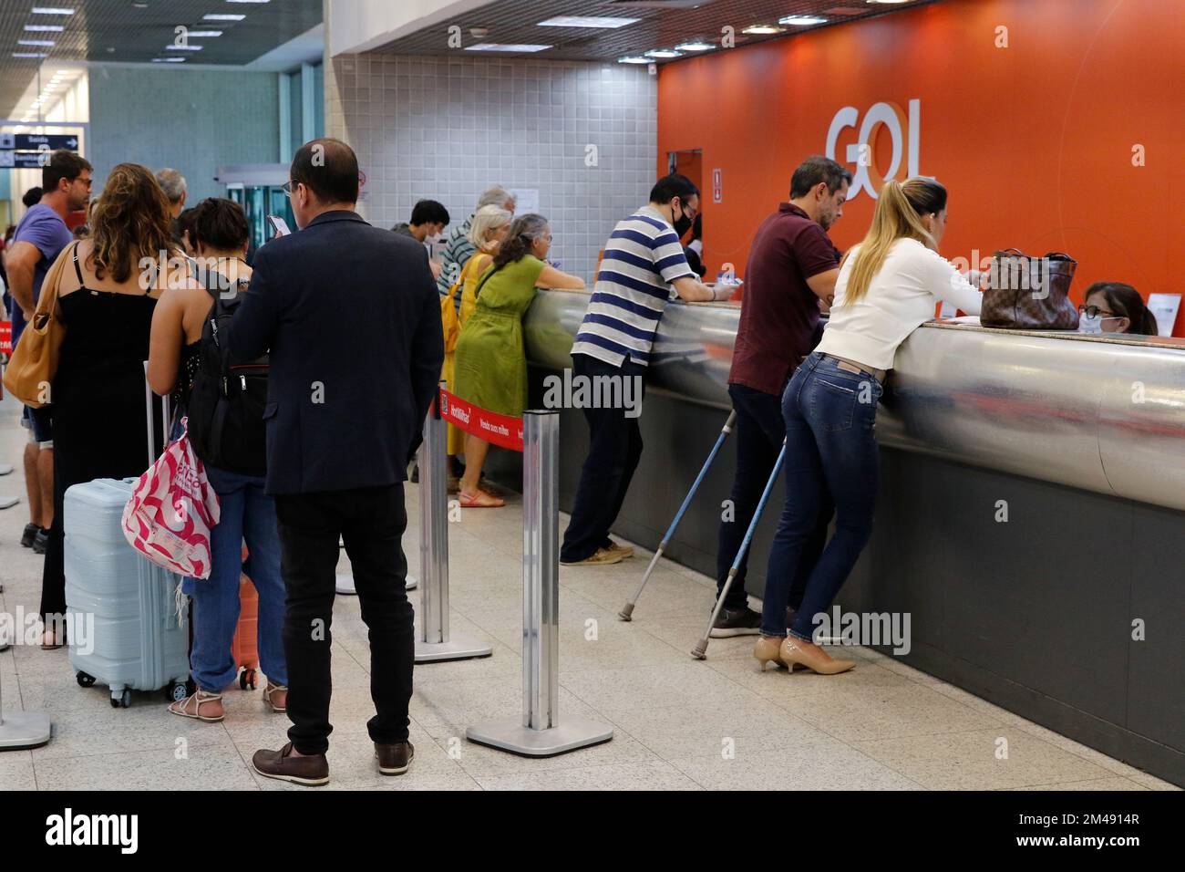 Santos Dumont Airport Rio de Janeiro. Gol Airlines passengers queue at ...
