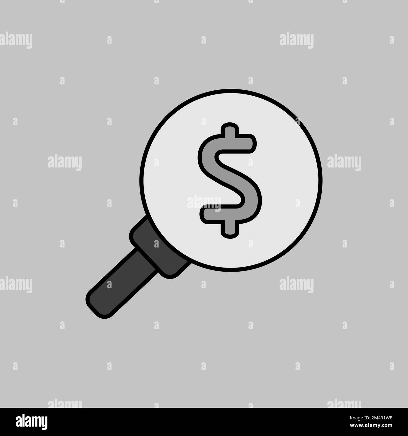 Looking for money. Dollar symbol under a magnifying glass grayscale ...