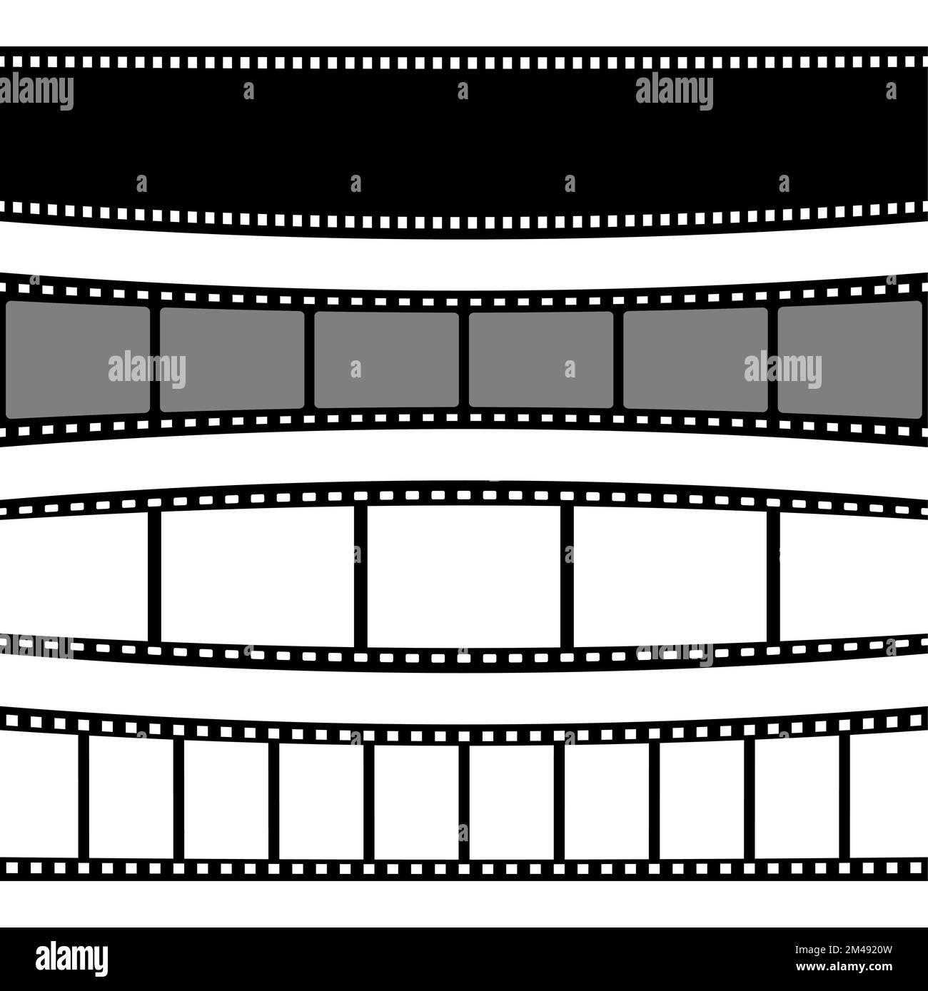Curved film strips collection. Old retro cinema movie strip. Analog ...