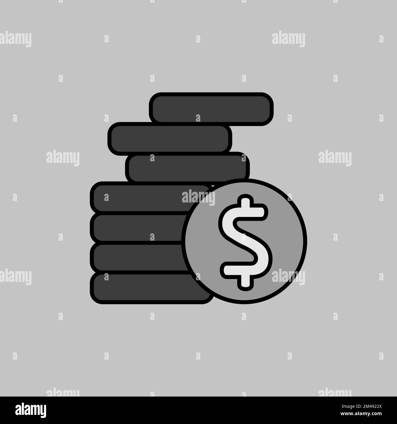 Coins stack outline vector illustration. Money stacked coins grayscale ...