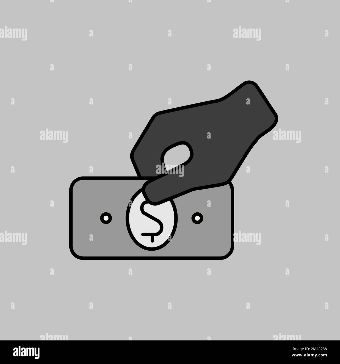 Hand holding money or money in hand outline grayscale icon. Hand with ...