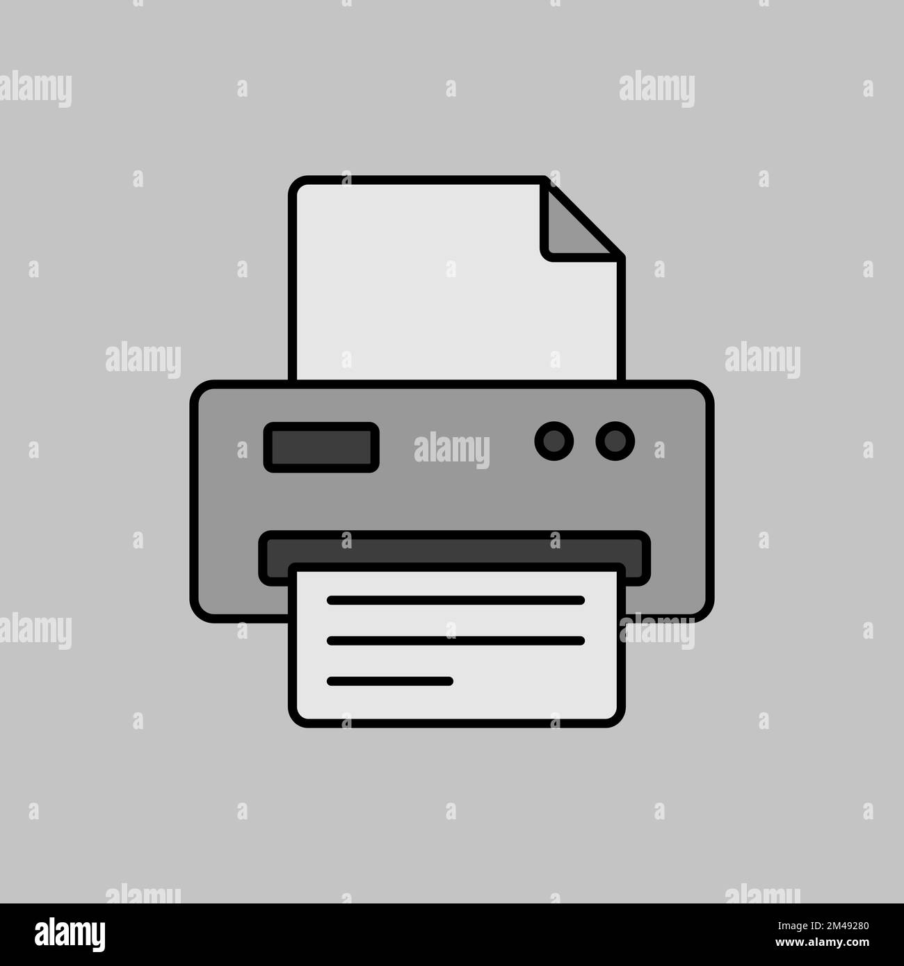 Printer vector outline grayscale icon. Office sign. Graph symbol for ...