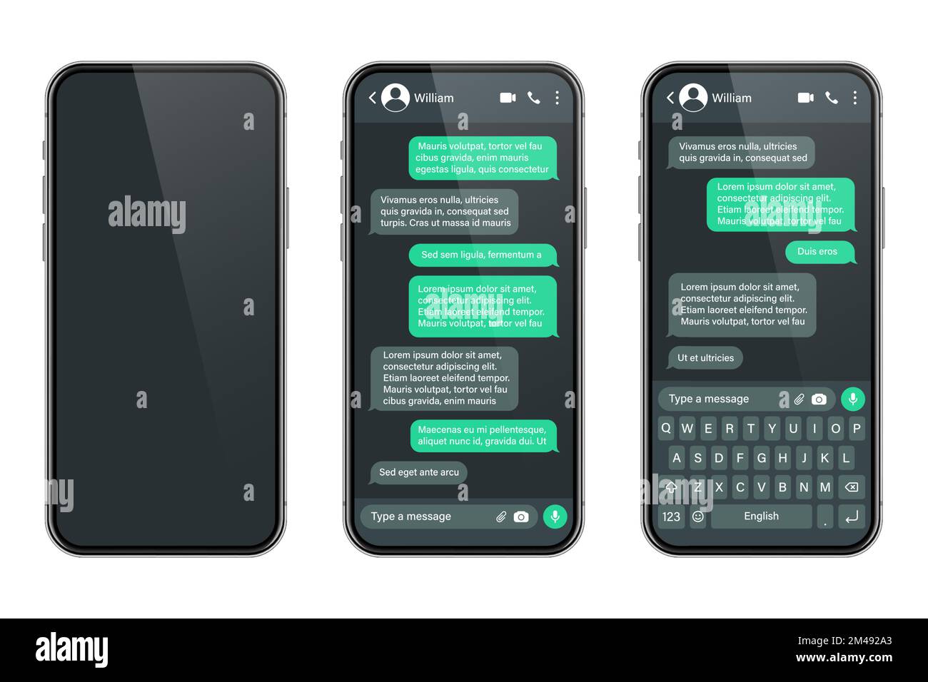 Realistic smartphone with messaging app. SMS text frame. Conversation ...