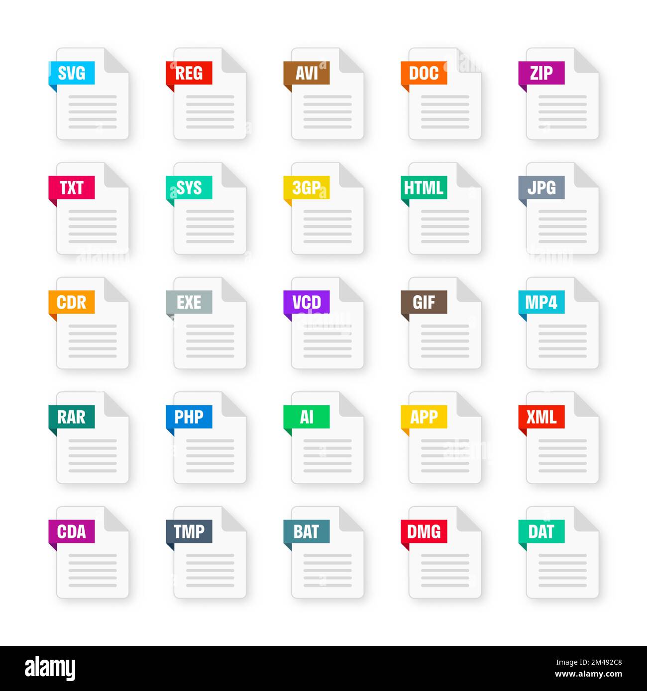 Common system file formats. Document types and extensions. Flat style icons collection. Document ...